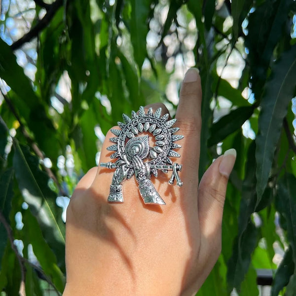 Artistic Oxidised Krishna Theme Ring – Personalix Store