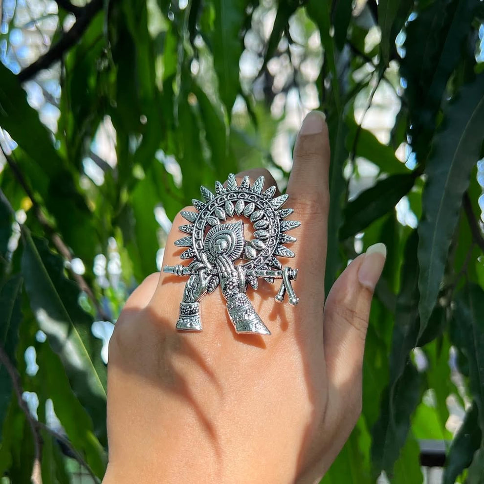 Artistic Oxidised Krishna Theme Ring – Personalix Store